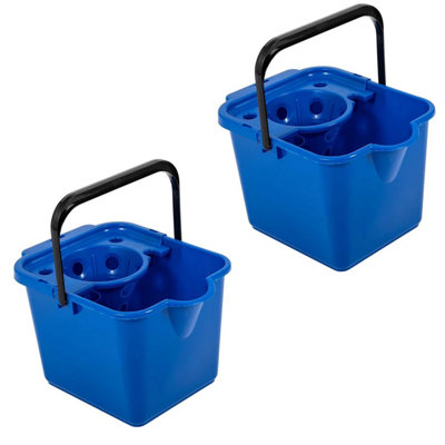 2x 12 Litre Capacity Blue Coloured Floor Cleaning Mop Buckets With ...