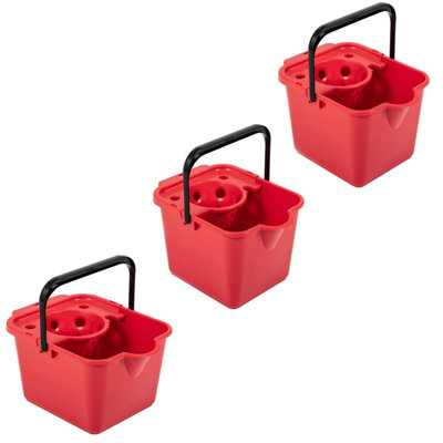 2x 12 Litre Capacity Red Coloured Floor Cleaning Mop Buckets With ...