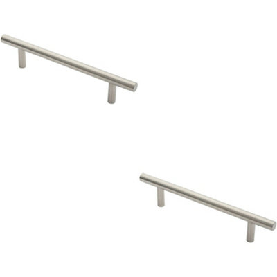 2x 19mm Straight T Bar Pull Handle 225mm Fixing Centres Satin Stainless ...