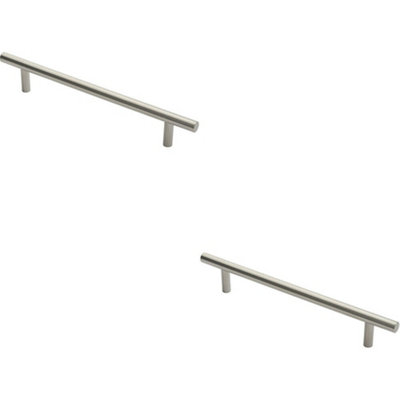 2x 19mm Straight T Bar Pull Handle 300mm Fixing Centres Satin Stainless ...