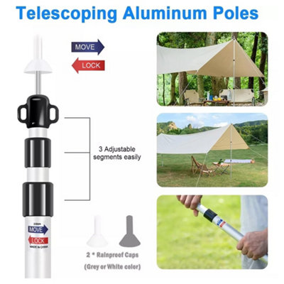 2x 230cm Tent Poles Telescopic Adjustable Awning Canopy Tarp Pole ...