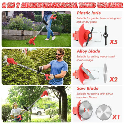 2x 3.0Ah Cordless Battery Grass Trimmer Strimmer Electric Lawn Mover ...