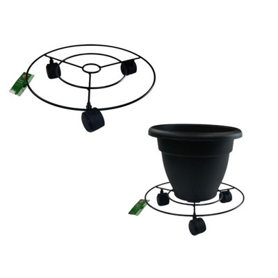 2x 35cm Round Plant Pot Caddy Black Patio Pot Mover With Castor Wheels ...