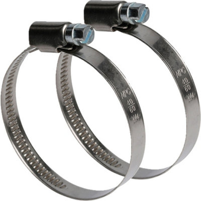 2x 50 70mm Stainless Steel Hose Clips Large Outdoor Air Pipe Clamp ...