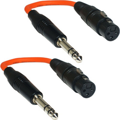 2x 6.35mm 1/4" Stereo Jack Plug To XLR 3 Pin Female Socket Adapter ...