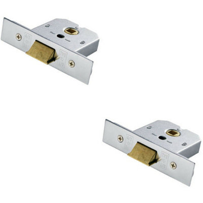 2x 76mm Flat Mortice Door Security Latch Fire Door Rated Satin Chrome ...