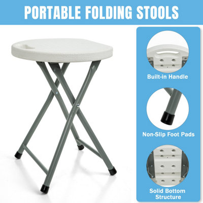 2x Bar Stool Folding Flat Solid Plastic Metal Frame Seat Breakfast ...