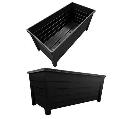 2x Black Large Lightweight 55cm Grosvenor Trough Long Rectangular ...