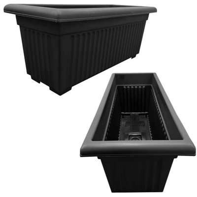 2x Black Rectangular 70cm Sovereign Troughs Flower Garden Patio ...