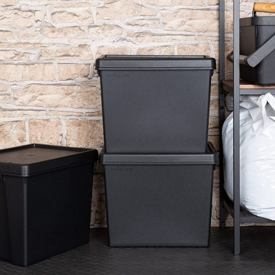 2x Black recycled plastic 24L Storage Box
