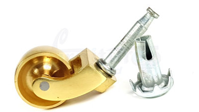 2x BRASS CASTOR & SOCKET PUSH IN CASTORS 25mm BRASS GRIP NECK CASTORS ...