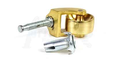 2x BRASS CASTOR & SOCKET PUSH IN CASTORS 25mm BRASS GRIP NECK CASTORS ...