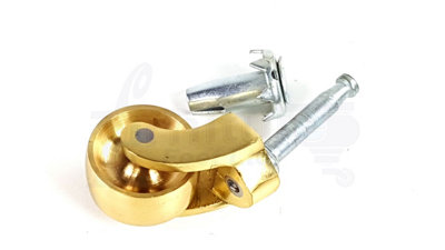2x BRASS CASTOR & SOCKET PUSH IN CASTORS 25mm BRASS GRIP NECK CASTORS ...