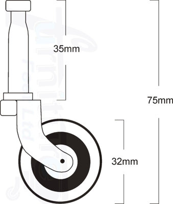 2x BRASS CASTOR & SOCKET PUSH IN CASTORS 32mm BRASS GRIP NECK CASTORS ...