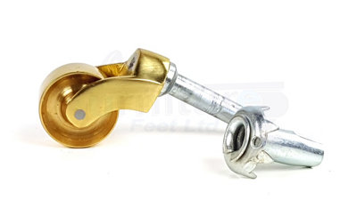 2x BRASS CASTOR & SOCKET PUSH IN CASTORS 32mm BRASS GRIP NECK CASTORS ...