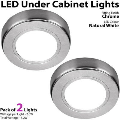2x Chrome Round Under Cabinet LED Lights - Natural White Driver Kit for ...