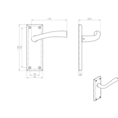 2x Chunky Curved Tapered Handle on Latch Backplate 150 x 50mm Satin Nickel