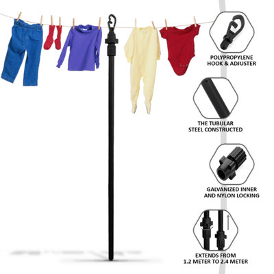 2X CLOTHES WASHING LINE PROP POLE HEAVY DUTY TELESCOPIC SUPPORT ...