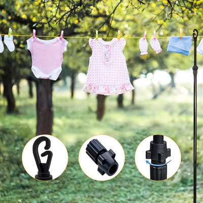 2X CLOTHES WASHING LINE PROP POLE HEAVY DUTY TELESCOPIC SUPPORT ...