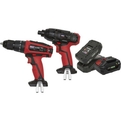 2x Cordless Power Tool Set & Li-Ion Battery - Hammer Drill & Impact ...