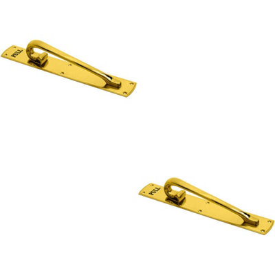 2x Curved Left Handed Door Pull Handle Engraved with 'Pull' Polished ...