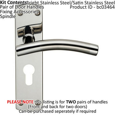 2x Curved Lever on Euro Lock Backplate Handle 172 x 44mm Polished ...