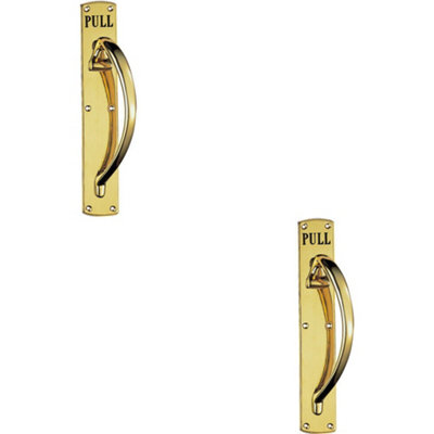 2x Curved Right Handed Door Pull Handle Engraved with 'Pull' Polished ...