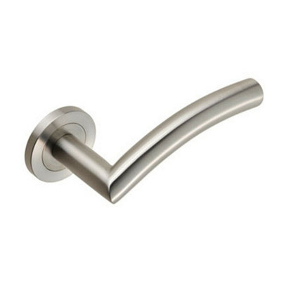 2x Curved Round Bar Handle on Round Rose Concealed Fix Satin Stainless ...