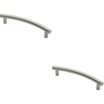 2x Curved T Bar Door Pull Handle 420 x 30mm 350mm Fixing Centres Satin ...