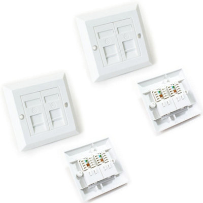 2x Double Twin Port CAT6 IDC Wall Outlet RJ45 2 Way Face Plate Network ...