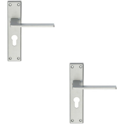 2x Flat Straight Lever on Euro Lock Backplate Handle 180 x 40mm Satin ...