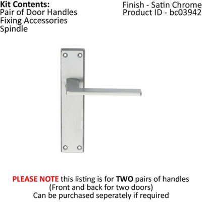 2x Flat Straight Lever on Latch Backplate Door Handle 180 x 40mm Satin ...