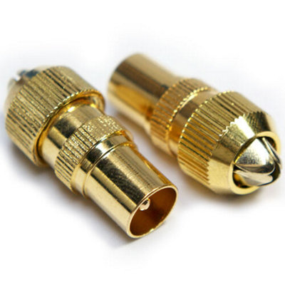 2x GOLD TV Aerial Male Connectors Coaxial Coax RF Cable Plug Freeview ...