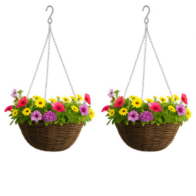 2x Hanging Basket Round Rattan, 30cm