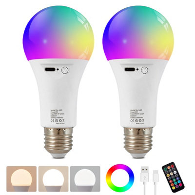 2x HARPER LIVING Rechargeable Light Bulb with Remote, LED E27, Dimmable ...