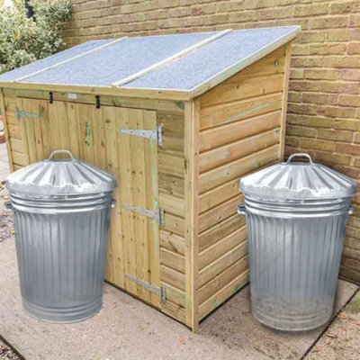 2x Large Galvanised Metal Bins with Dustbin Lids 90 Litre Bins Ideal ...