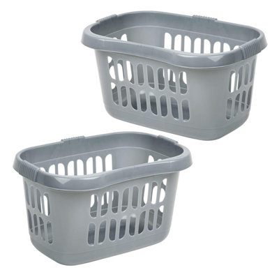 Buy 2X Large Plastic Silver Hipster Laundry Baskets For Laundry Rooms ...
