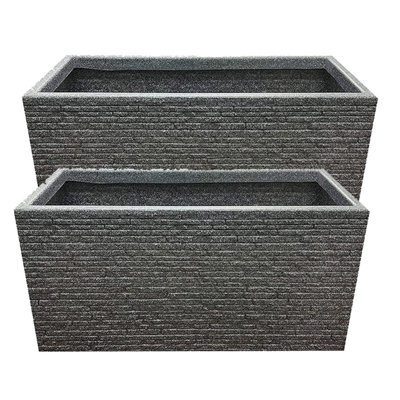 2x Large Rectangle Slate Effect Planters For Garden Indoor & Outdoor ...
