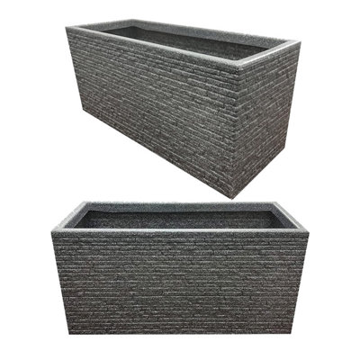 2x Large Rectangle Slate Effect Planters For Garden Indoor & Outdoor ...