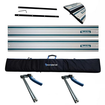 2x Makita 1.5m Guide Rail SP6000 Plunge Saw + Lever Clamps + Connector ...