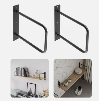 2x Metal Wall Shelf Support Mount Industrial Style Bracket Steel Black ...