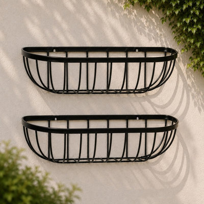 2x Metal Wall Trough Planters 24 Inch Wrought Iron Wall Mounted