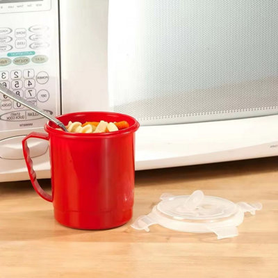 2x Microwave Plastic Soup Mug Portable Travel Mug With Lid Airtight ...