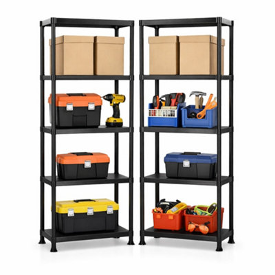 2x Oypla 5 Tier Black Plastic Heavy Duty Shelving Racking Storage Unit