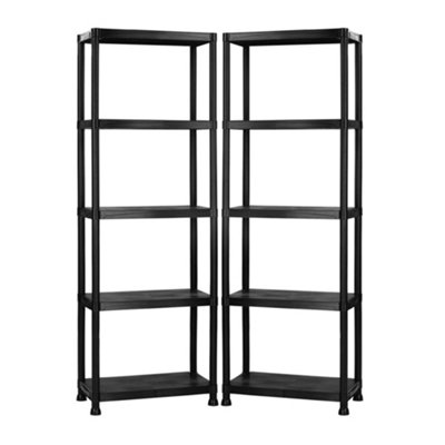 2x Oypla 5 Tier Black Plastic Heavy Duty Shelving Racking Storage Unit ...