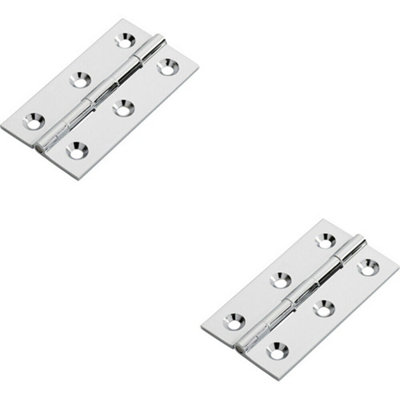 2x PAIR 64 x 35 x 2mm Cabinet Hinge Polished Chrome Small Cupboard Door ...