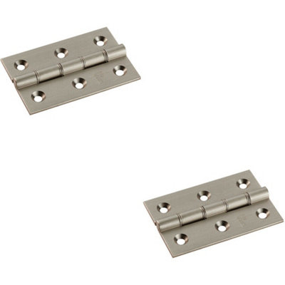 2x PAIR 76 x 50 x 2.5mm Brass Washered Butt Hinge Satin Nickel Internal ...