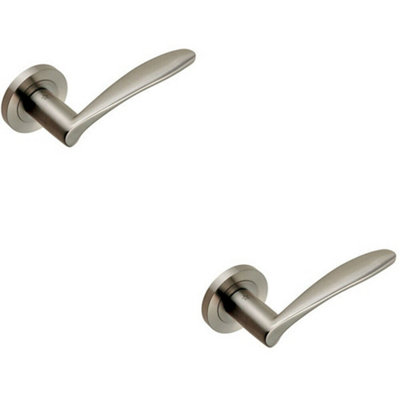 2x PAIR Angular Design Curved Handle Concealed Fix Round Rose Satin Steel