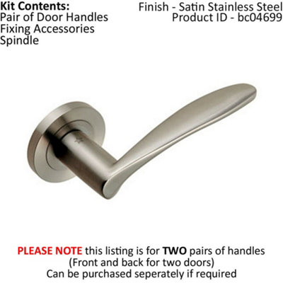 2x PAIR Angular Design Curved Handle Concealed Fix Round Rose Satin Steel
