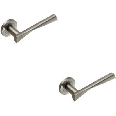 2x PAIR Angular Twisted Lever on Round Rose Concealed Fix Satin ...